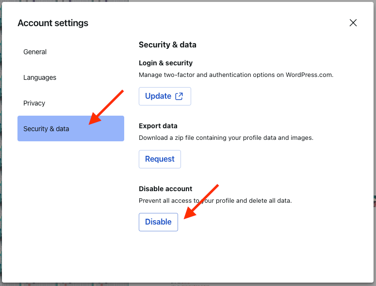 Disable account – Gravatar Support