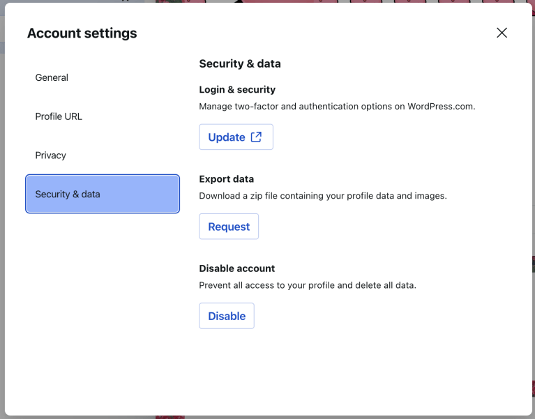 Disable account – Gravatar Support